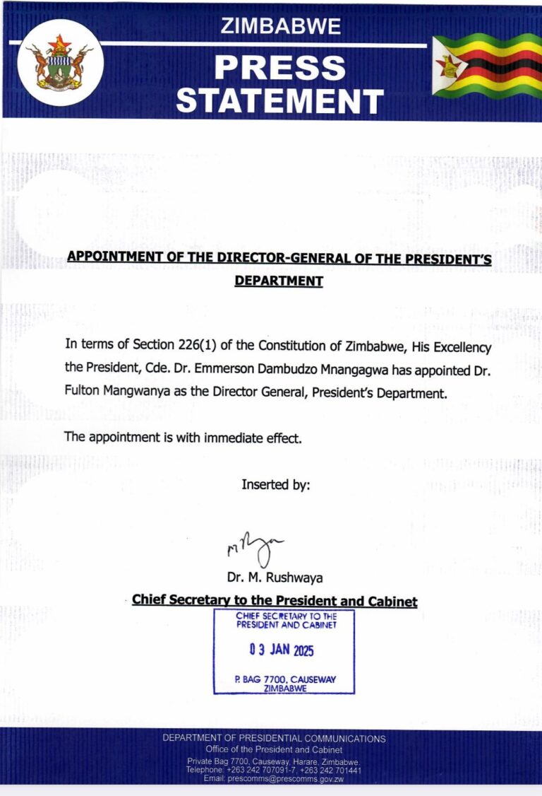 Mnangagwa Appoints New CIO Director - NewsHawks